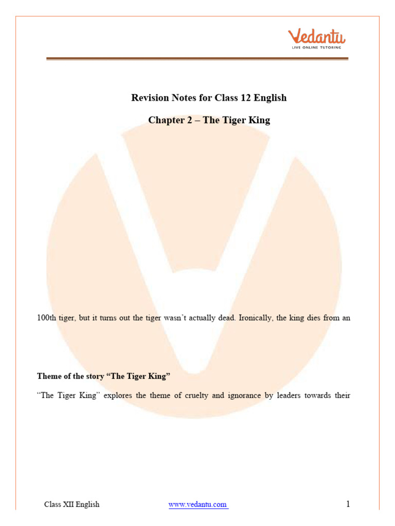 CBSE Class 12 English Chapter 2 The Tiger King Summary and Notes | PDF ...