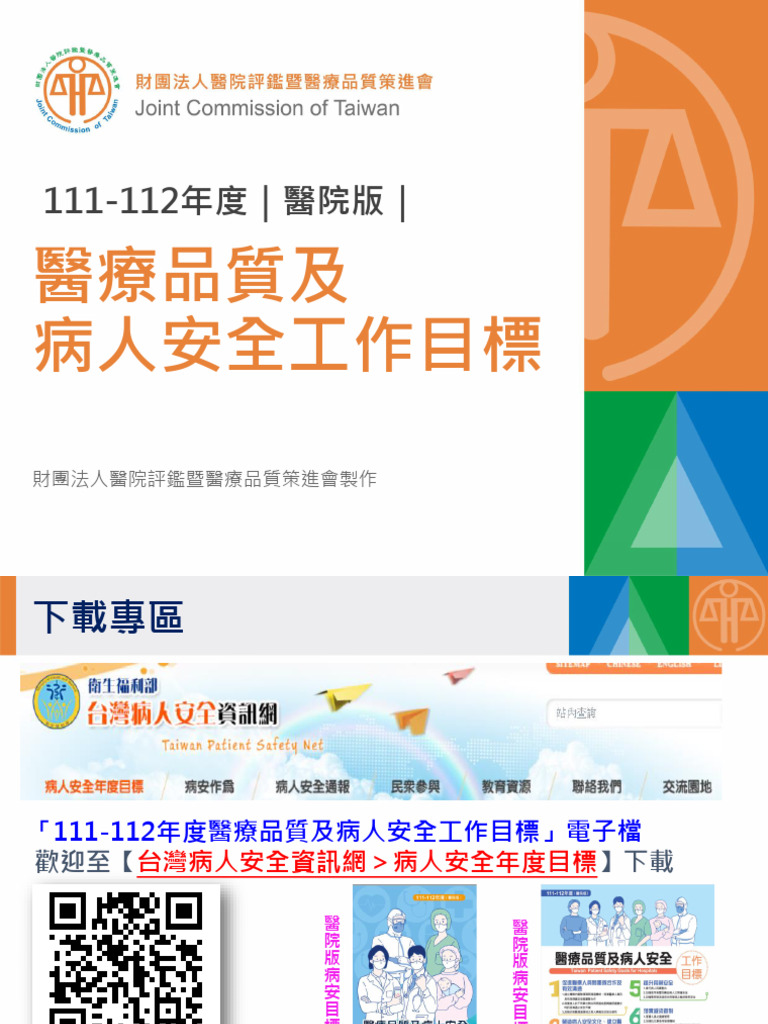 111 112年度醫療品質及病人安全工作目標 醫院簡報 | PDF