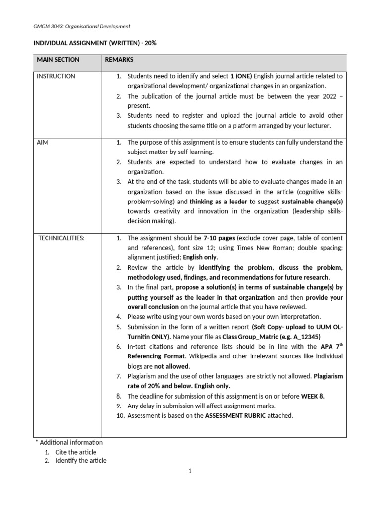 A232 - GMGM3043 - Assignment Instructions | PDF | Organization Development | Knowledge