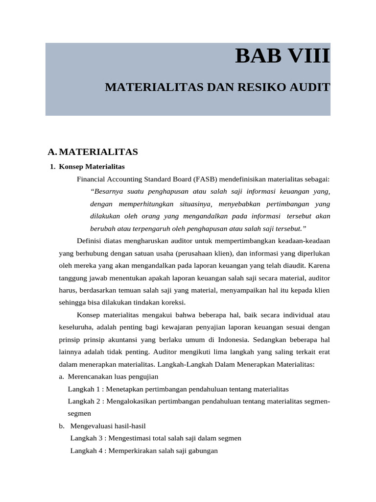 BAB 8 MATERIALITAS DAN RESIKO AUDIT | PDF