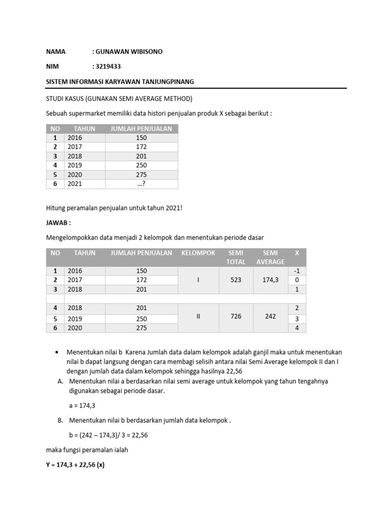 Latihan Metode Semi Average (Gunawan Wibisono - 3219433) | PDF