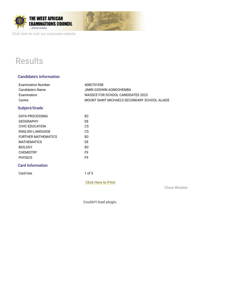 Waecdirect Online - Results | PDF
