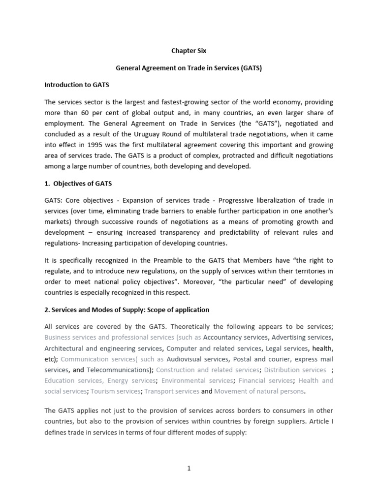 CH 6 General Agreement On Trade in Services (GATS) | PDF | Market ...