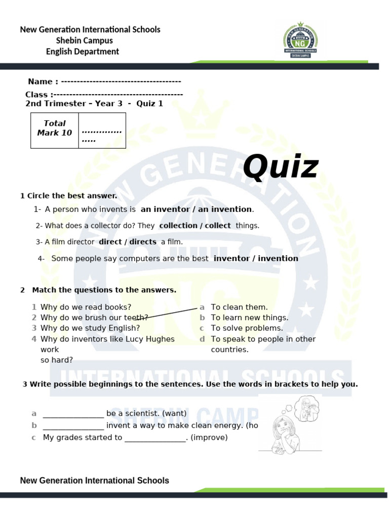 Year 3 English Quiz - Shebin Campus | PDF