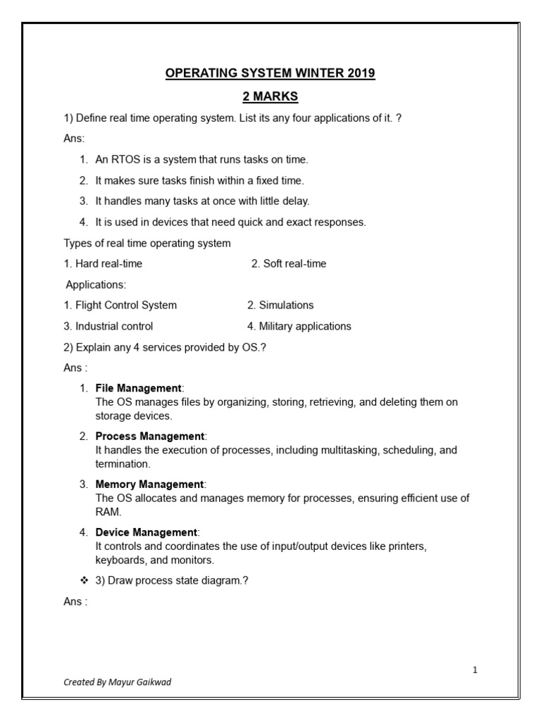 Operating System Winter 2019 | PDF | Thread (Computing) | Process ...