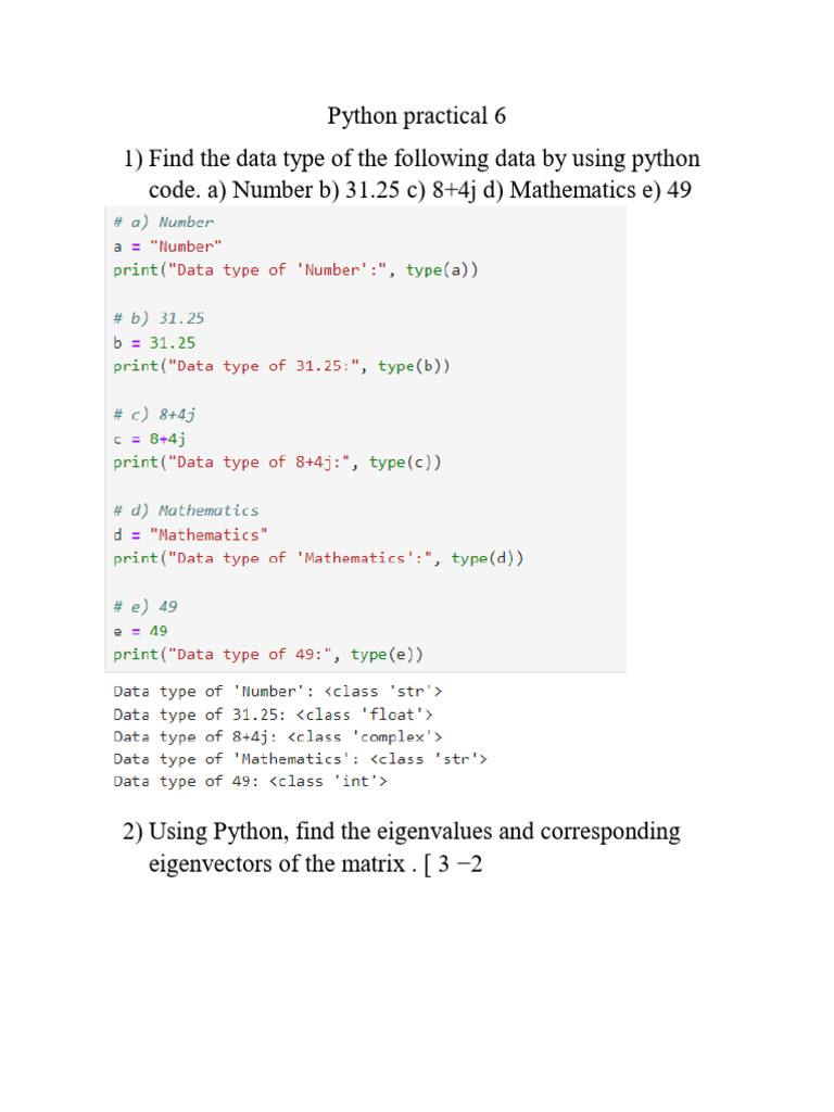 Python Practical: Data Types & Eigenvalues | PDF