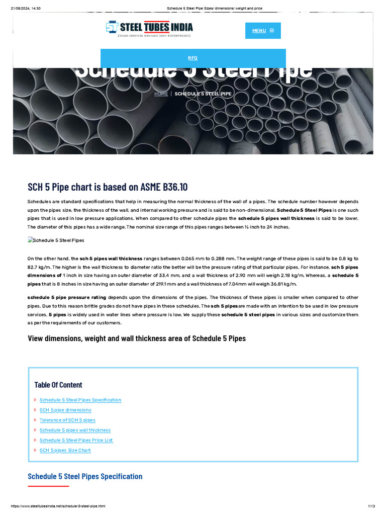 Schedule 5 Steel Pipe Sizes - Dimensions - Weight and Price | PDF | Pipe (Fluid Conveyance ...