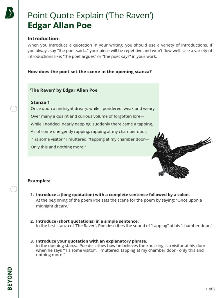 Point Quote Explain The Raven Edgar Allan Poe | PDF | The Raven | Poetry