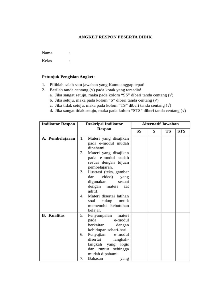 Angket Respon Peserta Didik | PDF