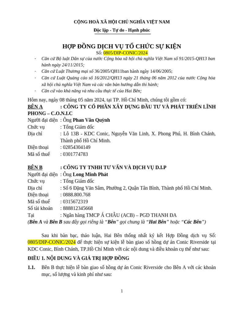 (Draft) DIP - HOP DONG SU KIEN | PDF