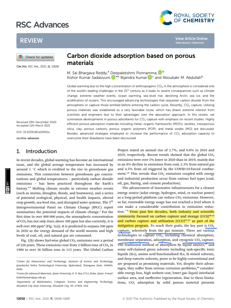 Carbon dioxide adsorption based on porous materials | PDF | Adsorption | Greenhouse Gas