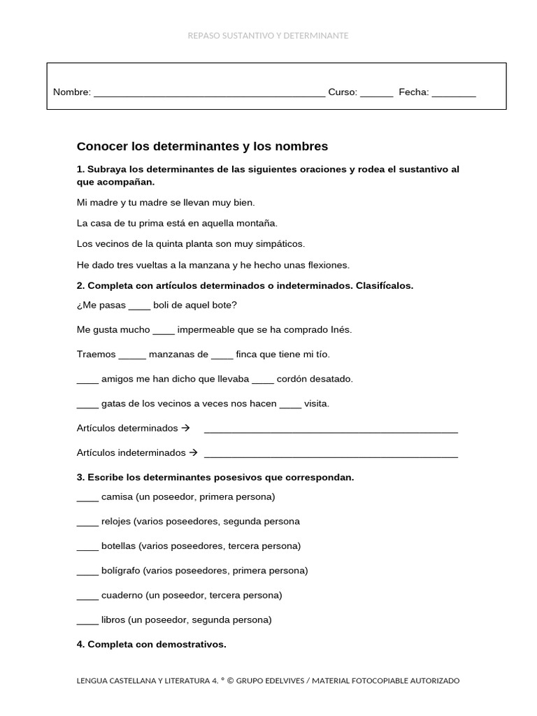 Repaso Determinante y Sustantivo.. | PDF | Morfología Lingüística ...