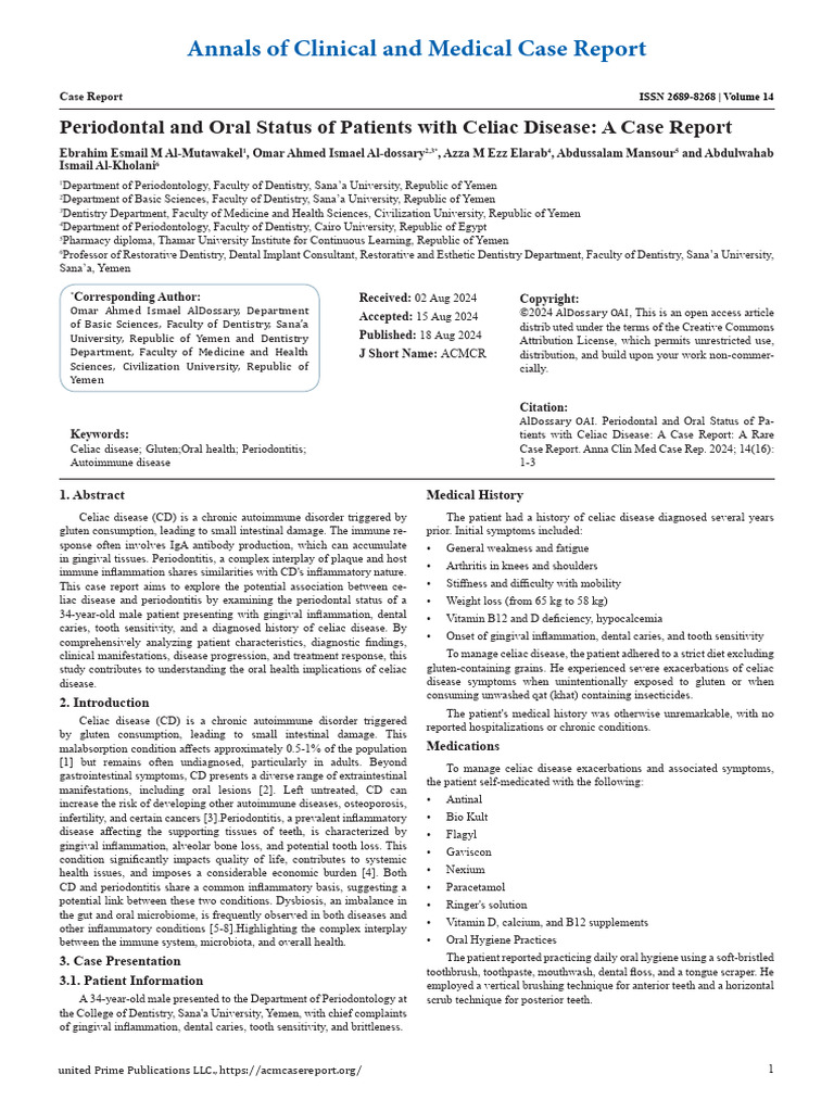 Periodontal and Oral Status of Patients With Celiac Disease: A Case ...