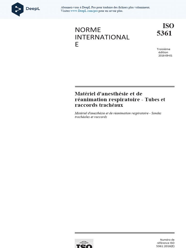 ISO 5361 2016 Anaesthetic and Respiratory Equipment FR | PDF | Risque | Organisation ...