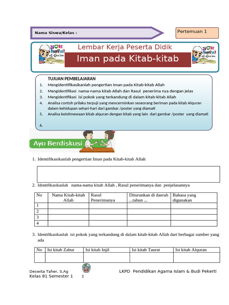 LKPD Iman Pada Kitab Allah 2122 Oke 3 | PDF