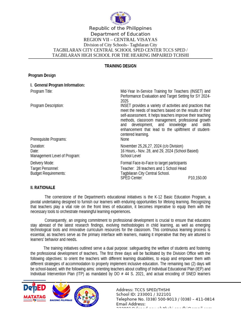 Midyear Inset-Proposal-2024-2025 | PDF | Learning | Behavior Modification