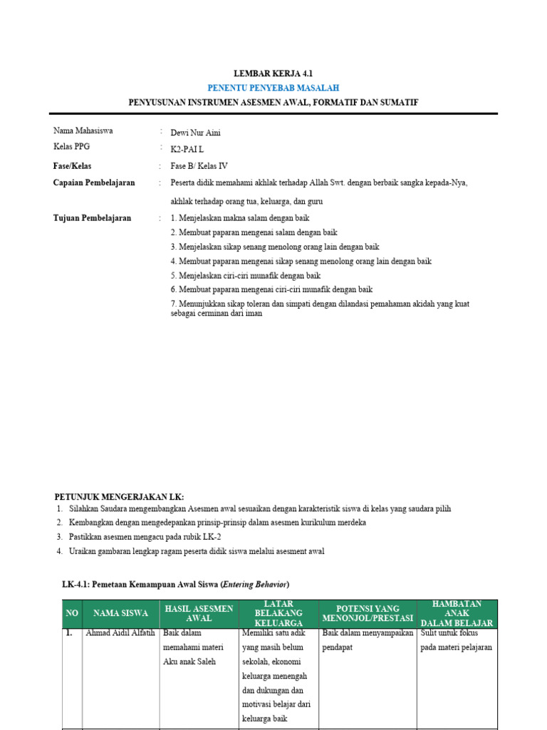 LK 4 - Penyusunan Instrumen Asesmen Awal Formatif Dan Sumatif (K2 ...