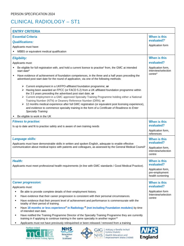 Clinical Radiology ST1 Entry Criteria 2024 | PDF | Patient Safety | Leadership