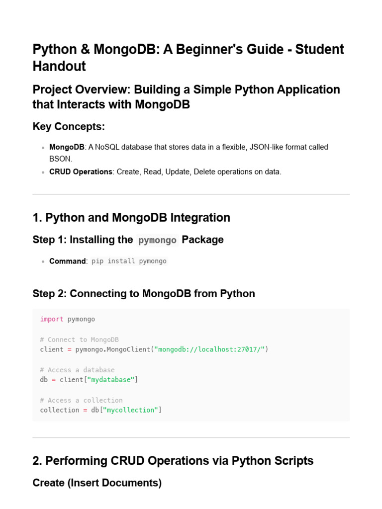 2384 - 1020 - DOC - Python & MongoDB A Beginner's Guide | PDF | Mongo Db | Information Retrieval
