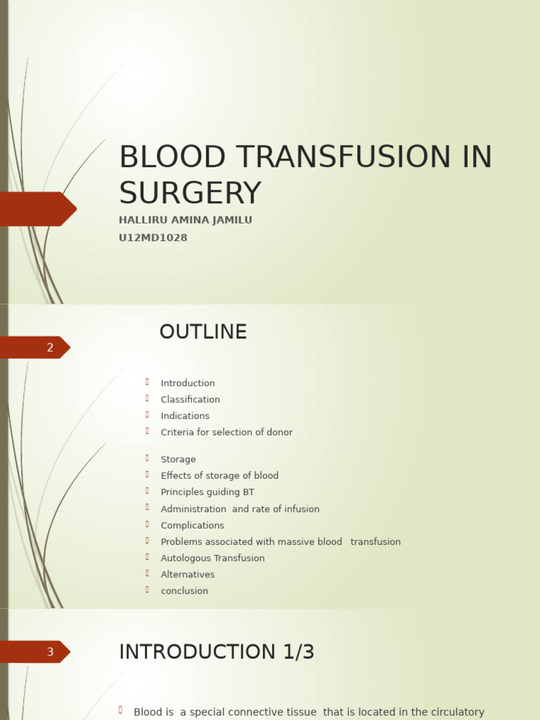 Blood Transfusion in Surgery Overview | PDF | Blood Transfusion | Blood ...