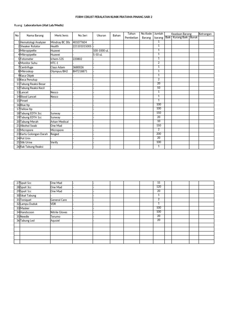 Cek List Alat Lab | PDF