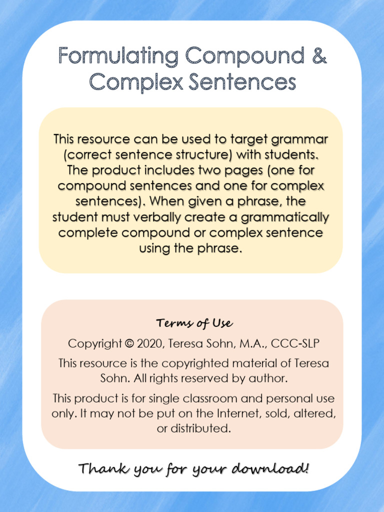 Formulating Compound & Complex Sentences: Thank You For Your Download ...