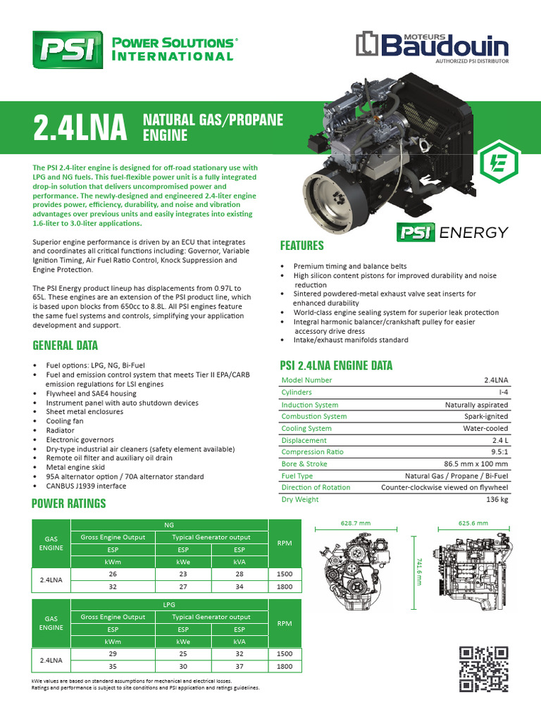 PSI-2.4LNA Specsheet RevB | PDF | Engines | Liquefied Petroleum Gas