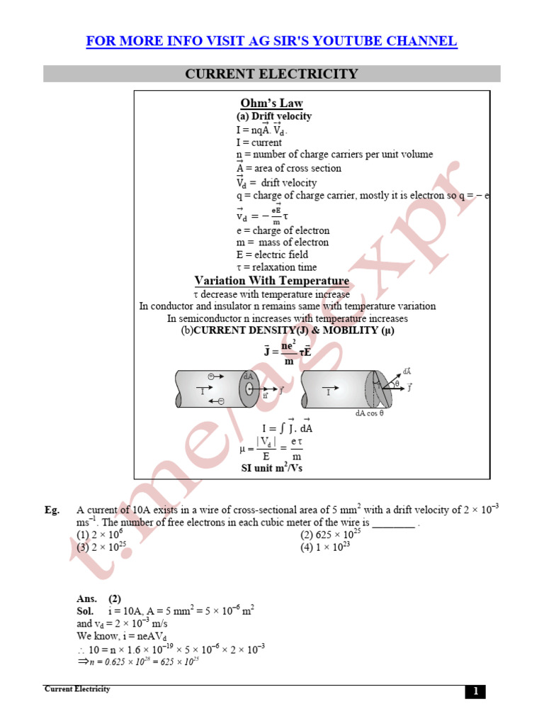 CURRENT ELECTRICITY CHEAT CODE | PDF | Electrical Resistivity And Conductivity | Electrical ...