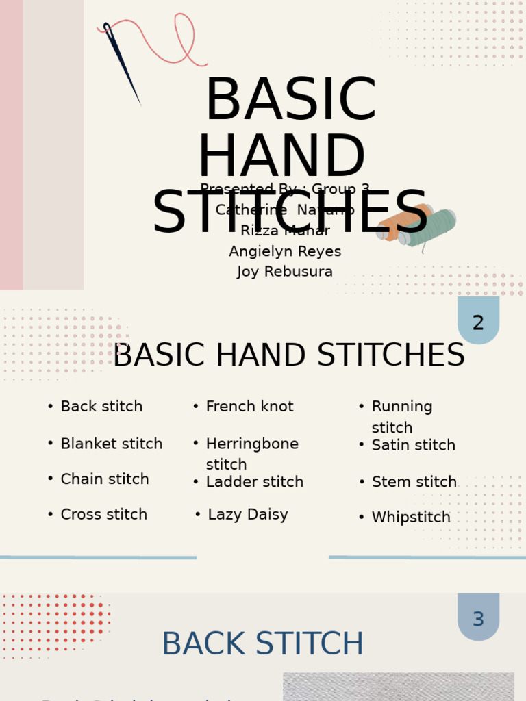 Basic Hand Stitches-TLE PowerPoint Presentation | PDF | Embroidery | Stitches (Textile Arts)