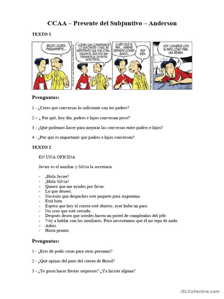 Ejercicios del Presente de Subjuntivo | PDF