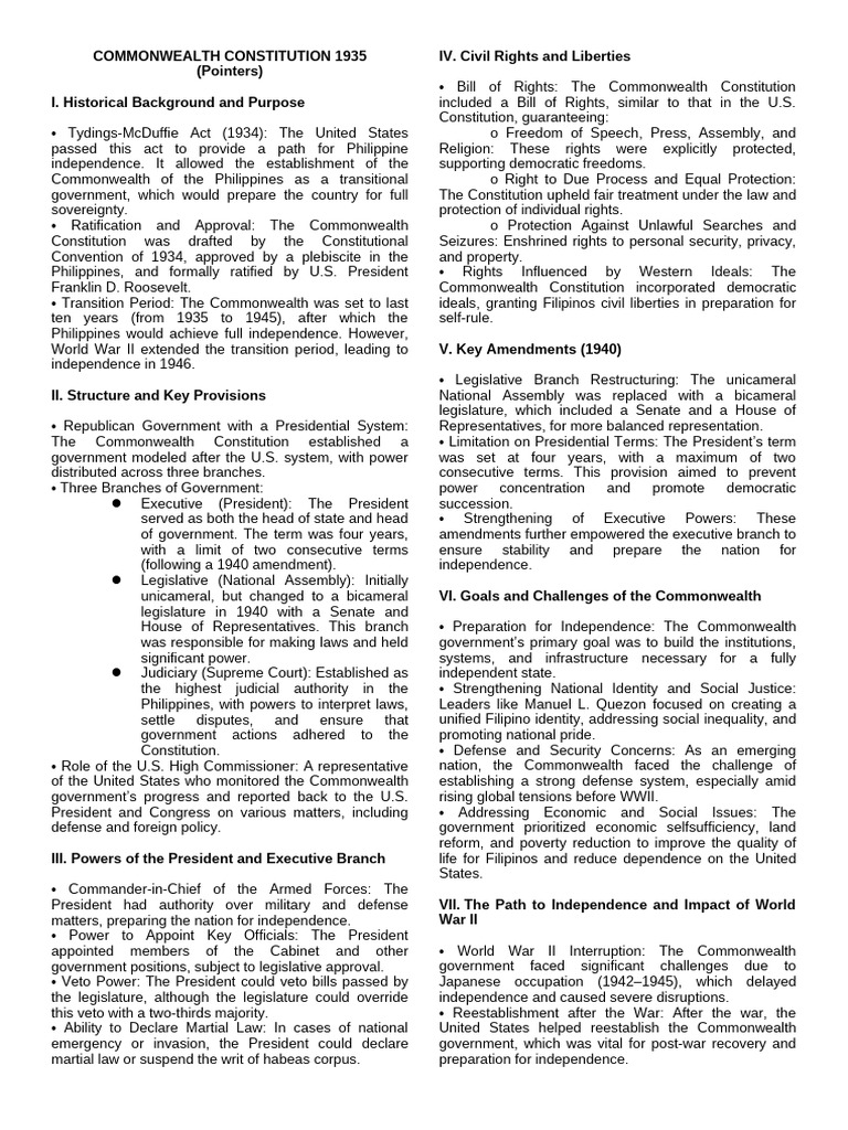 Commonwealth Constitution 1935 | PDF | President Of The Philippines ...
