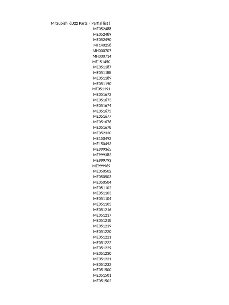 Mitsubishi 6D22 Parts Reference List | PDF