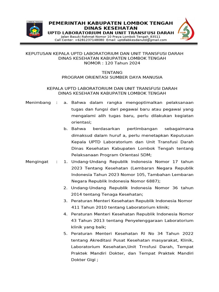 SK Program Orientasi Bagi SDM | PDF