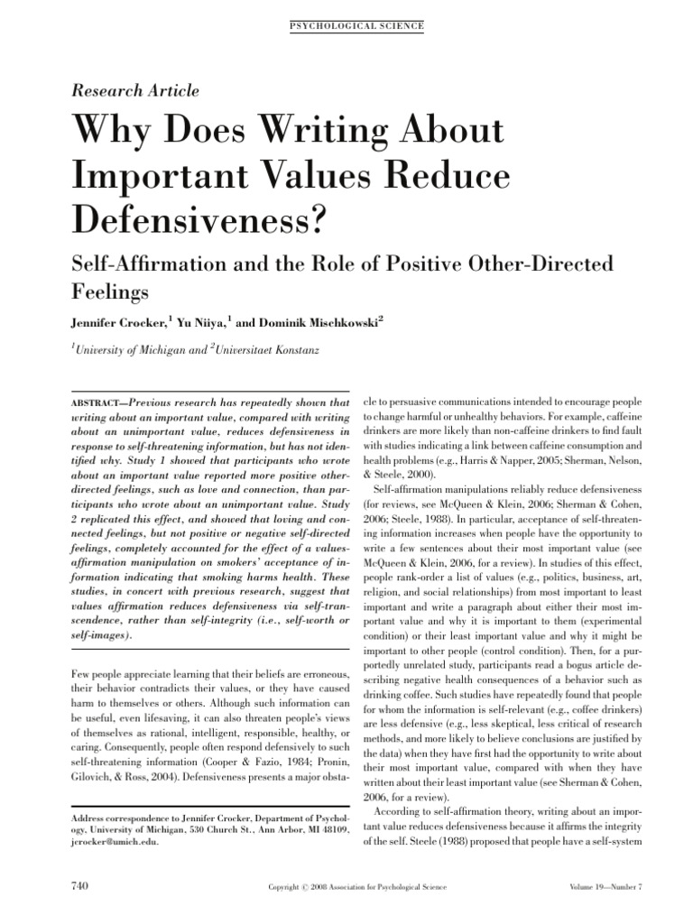 Crocker et al (2008) Why Does Writing About Important Values Reduce ...