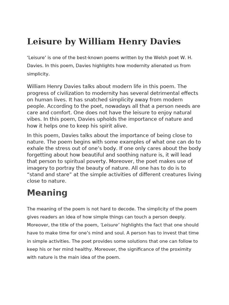 Leisure poem | PDF | Poetry