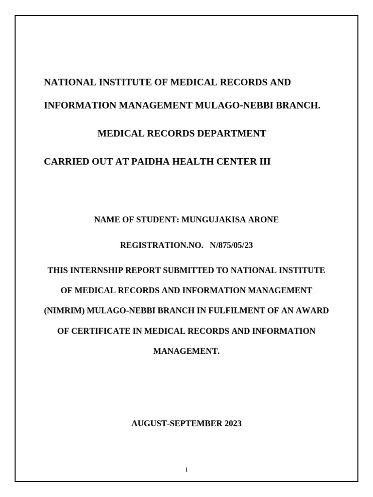 Internship Report on Medical Records | PDF | Health Sciences | Medicine