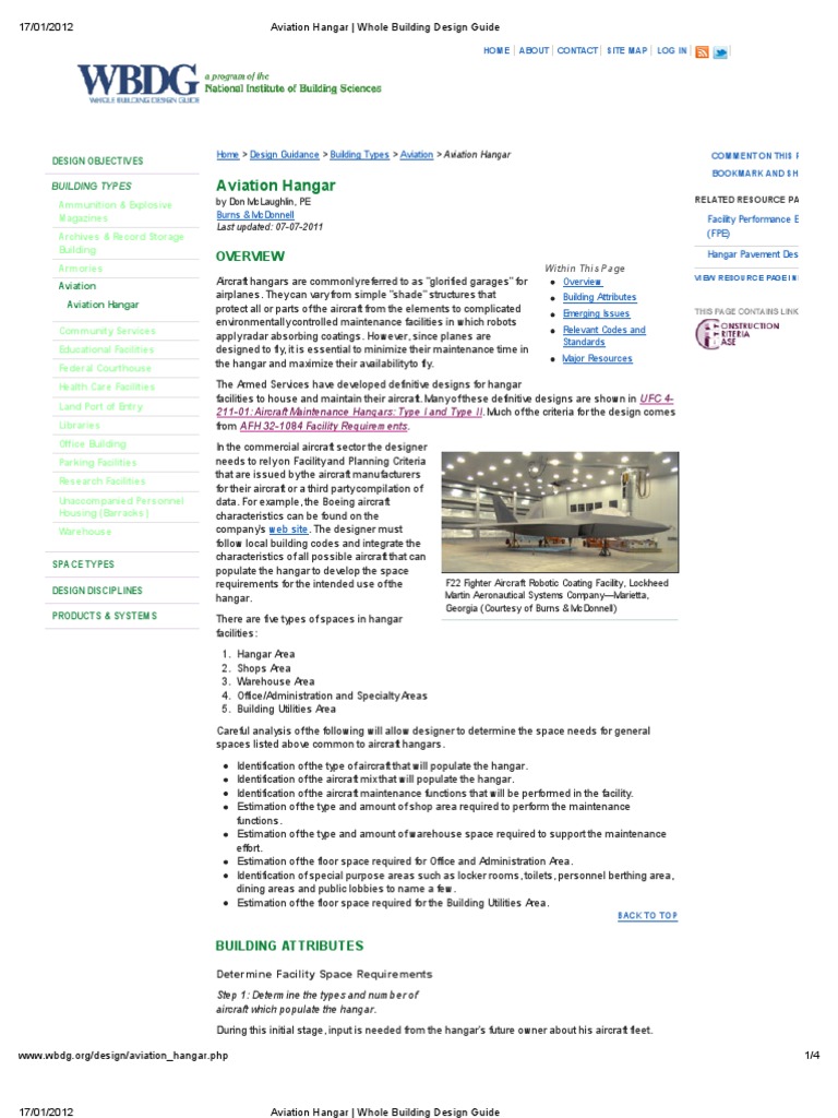 Aviation Hangar - Whole Building Design Guide | PDF | Hangar | Aircraft