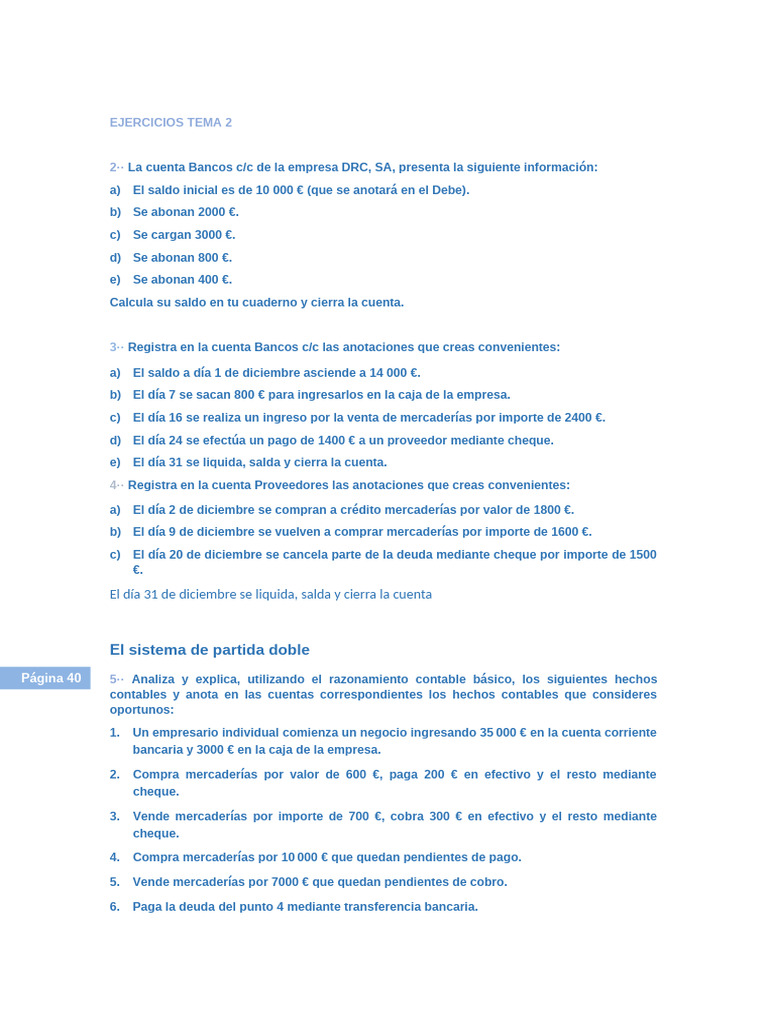 EJERCICIOS TEMA 2 | PDF | Contabilidad | Cheque