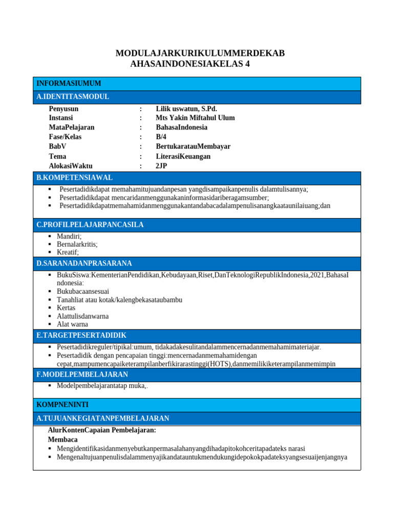 Modul Ajar Lilik | PDF