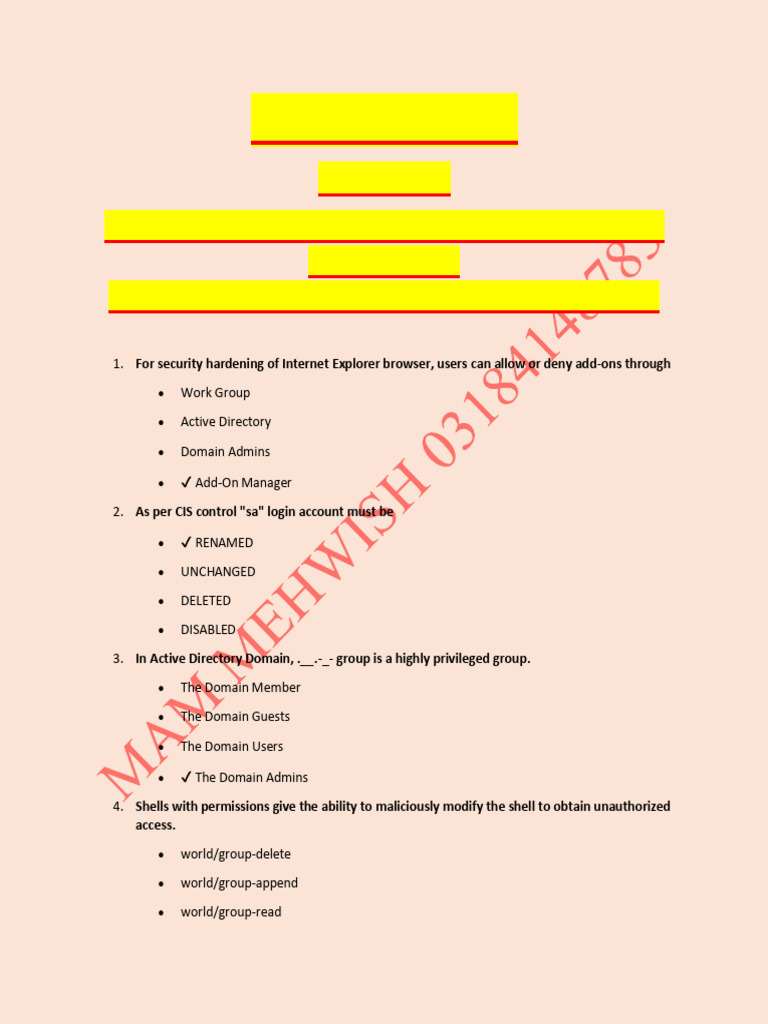 CS205 MCQs Mids 2024 Mam Mehwish | PDF | Information Security | Computer Security