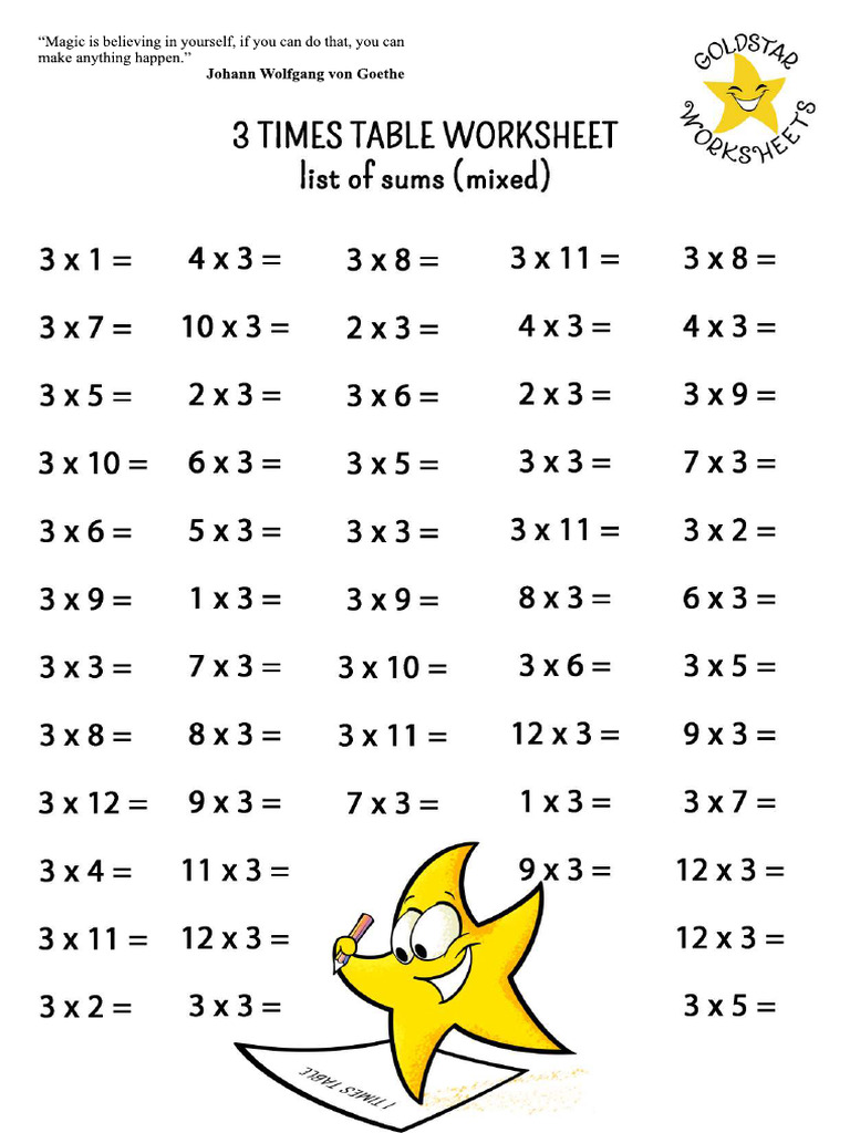 3timestable Listofsums Mixedmore Sumscopy Compressed | PDF