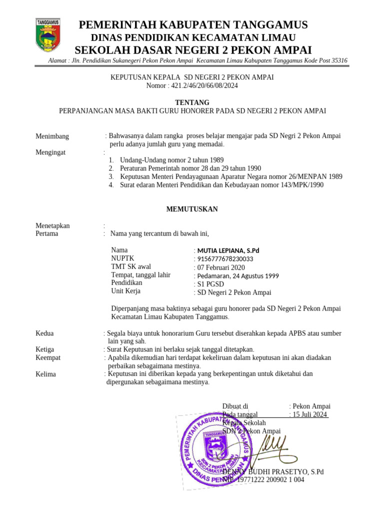 Perpanjangan SK Guru Honorer 2024 | PDF