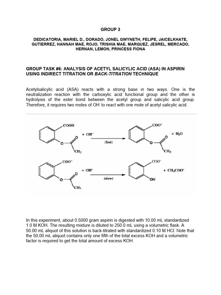 Experiment 5 Analysis of Aspirin Back Titration PDF | PDF | Titration ...