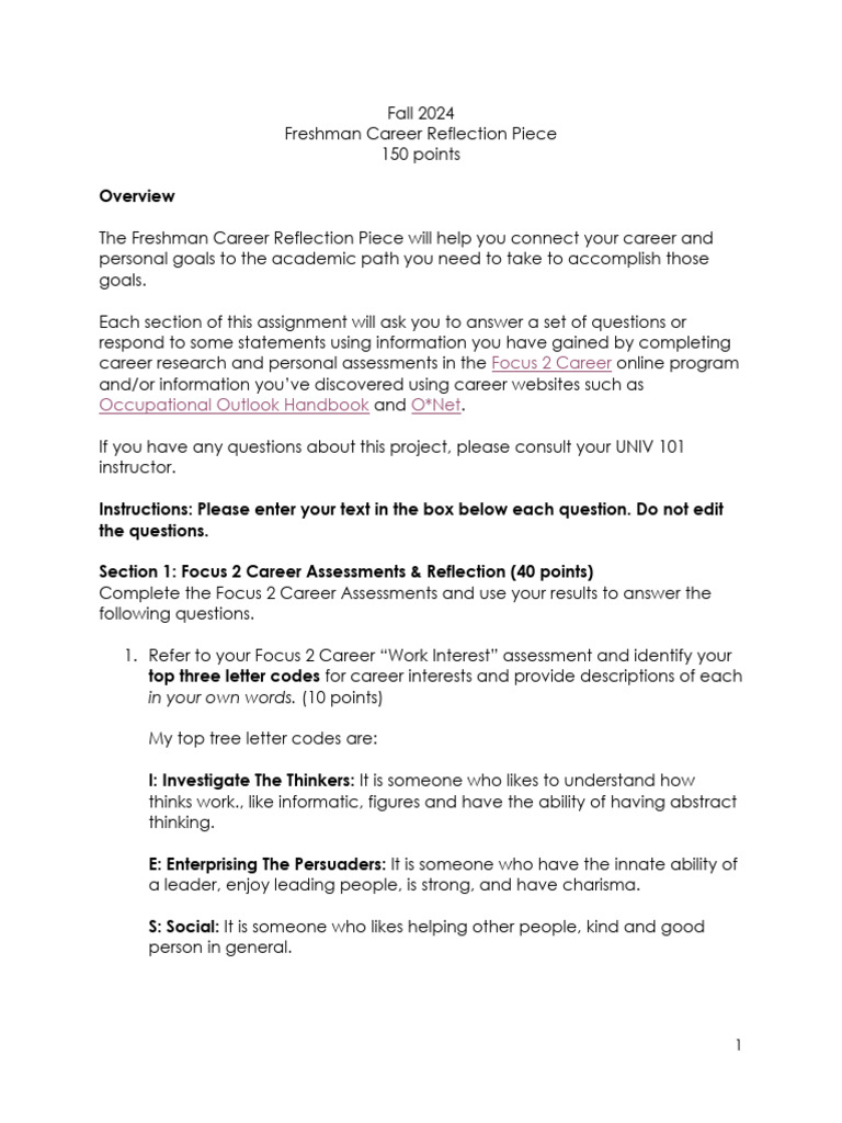 Fall 2024 Freshman Career Reflection Piece - Abraham Santos Fernández ...