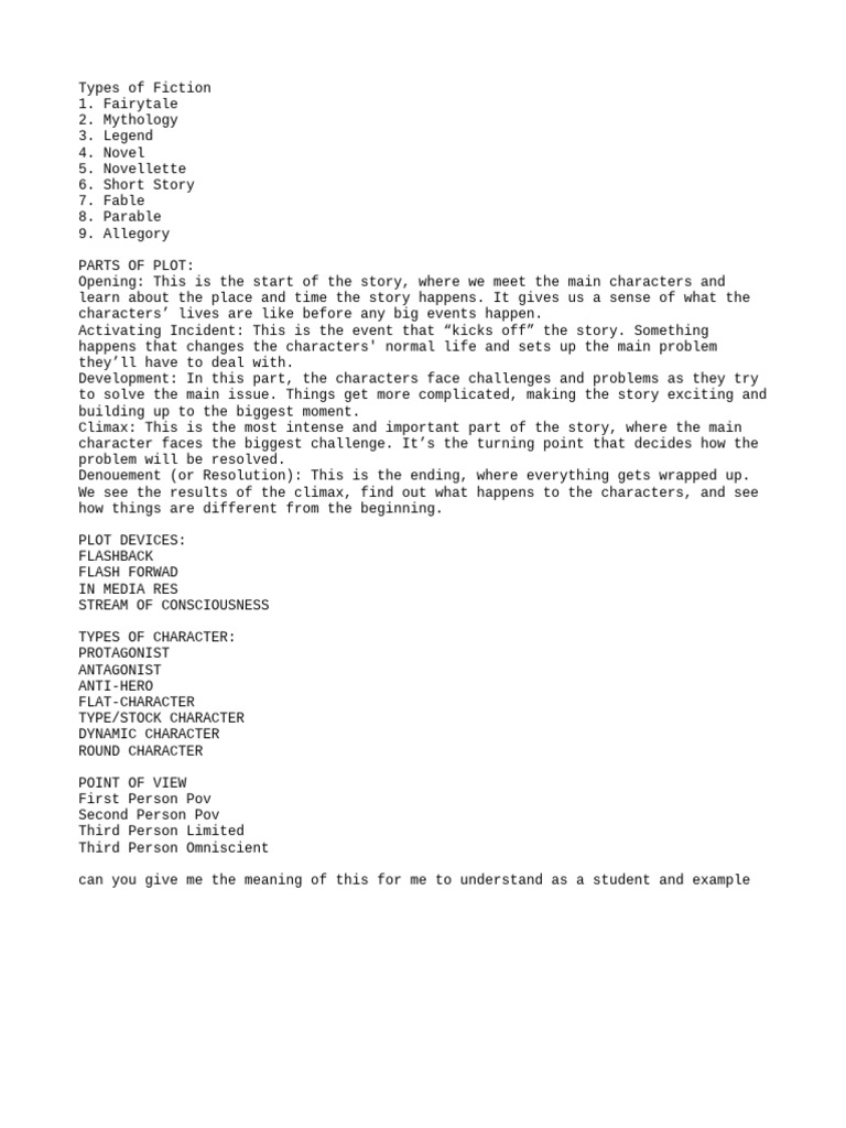 Guide to Fiction Types and Plot Elements | PDF