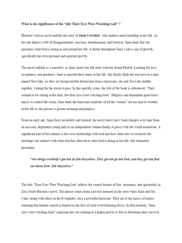 Significance of The "Title Their Eyes Were Watching God" | PDF
