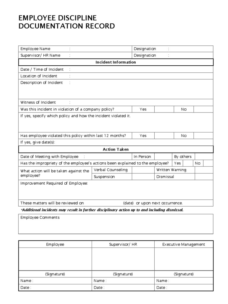 Employee Discipline Documentation Form | PDF | Business