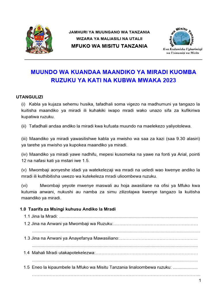 Muundo Wa Kuandaa Maandiko Ya Miradi Kuomba Ruzuku Ya Kati Na Kubwa ...
