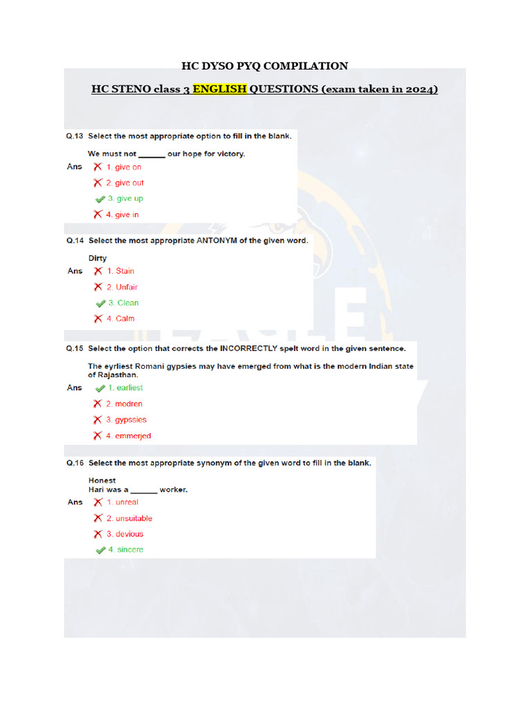 Highcourt English PYQs Compilation (3) | PDF