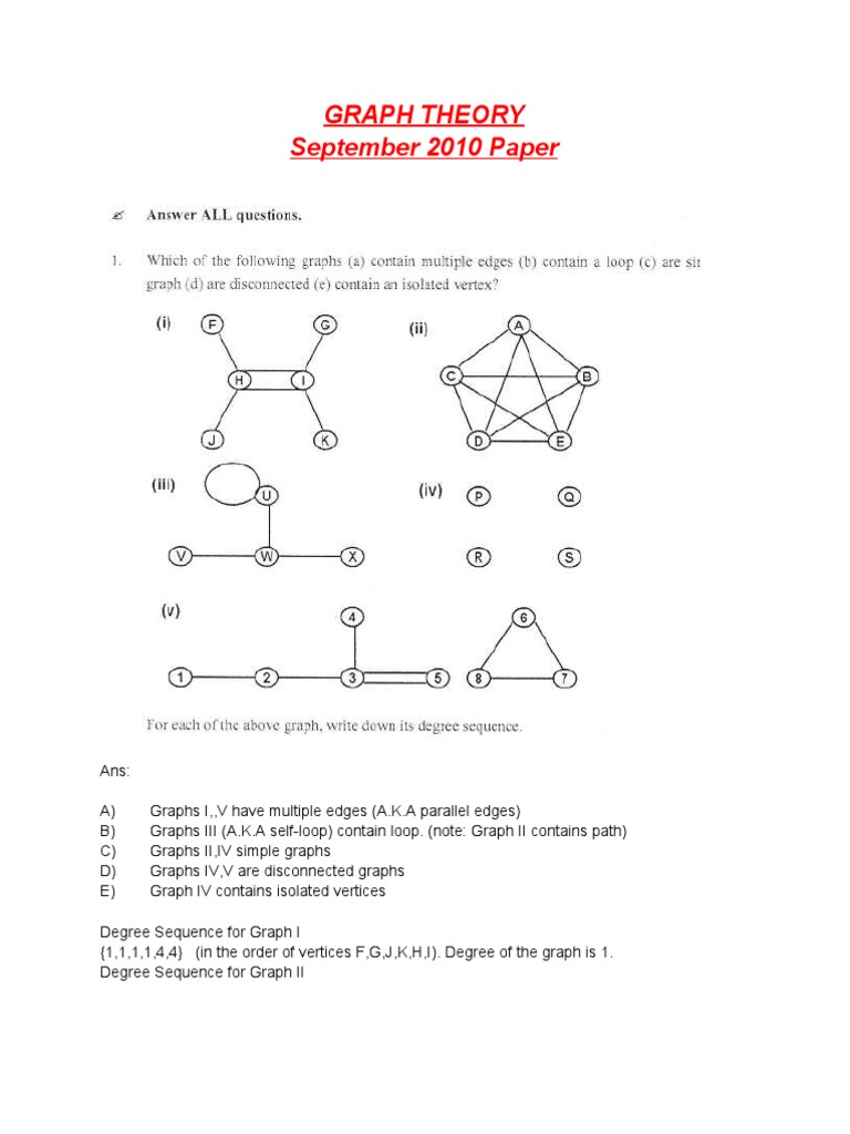 Graph Theory Answer Key | PDF | Vertex (Graph Theory) | Graph Theory